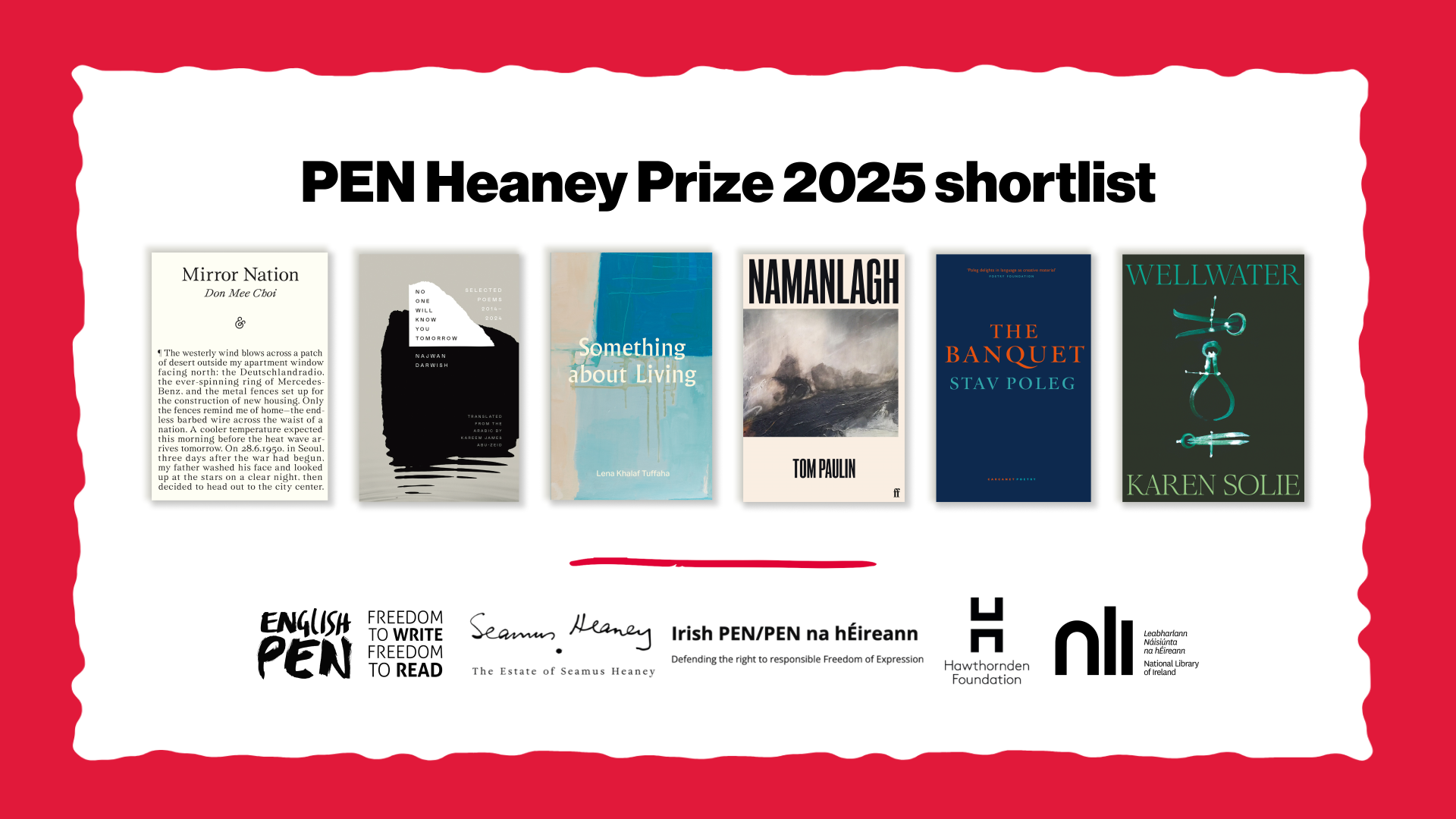 PEN Heaney Prize 2025 shortlist - News & Events - English PEN